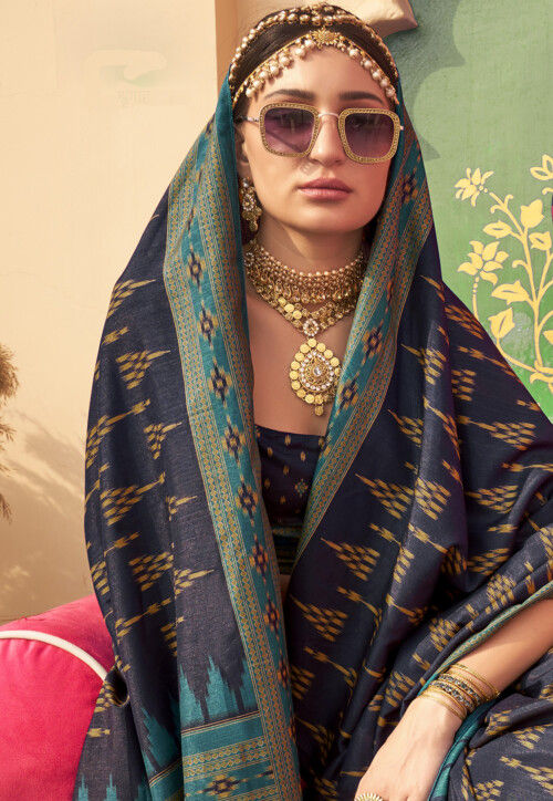 Buy Digital Printed Art Silk Saree in Navy Blue Online : SSEA4016 ...