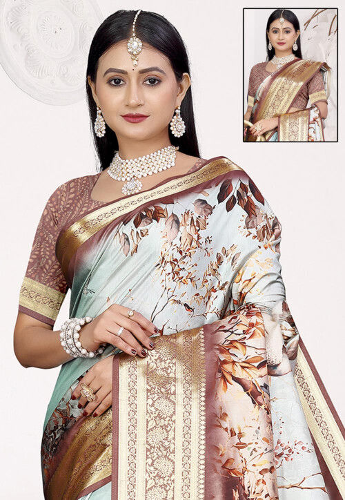Buy Digital Printed Art Silk Saree in Sea Green Online : SPFA13322 ...
