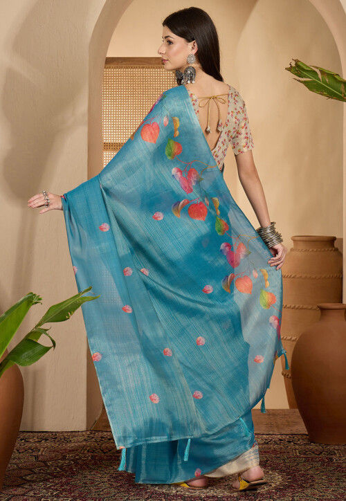 Buy Digital Printed Art Silk Saree in Teal Blue Online : SSKT1128 ...