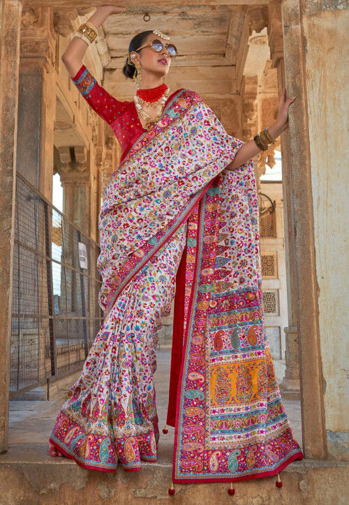 Buy Digital Printed Art Silk Saree in White Online : SEW16129 - Utsav ...