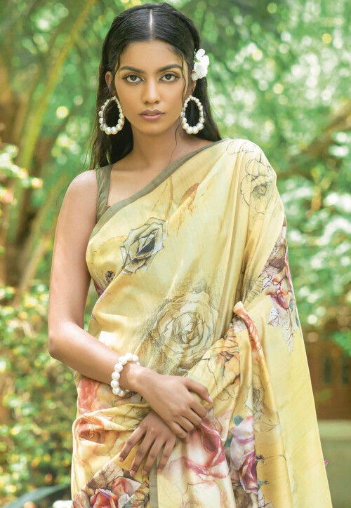 Buy Digital Printed Art Silk Saree in Yellow Online : SPCA1214 - Utsav Fashion