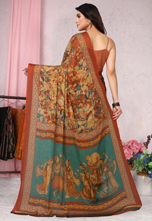 Buy Digital Printed Chiffon Saree in Beige Online : SJRA6278 - Utsav ...