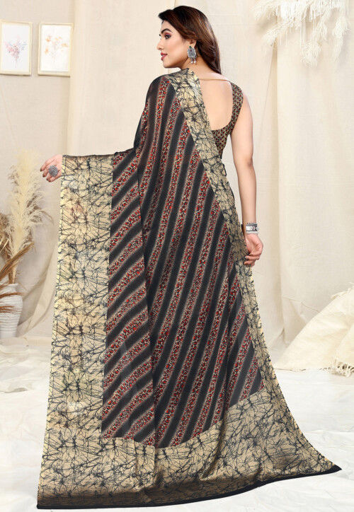 Buy Digital Printed Chiffon Saree in Black Online : SJRA6332 - Utsav ...