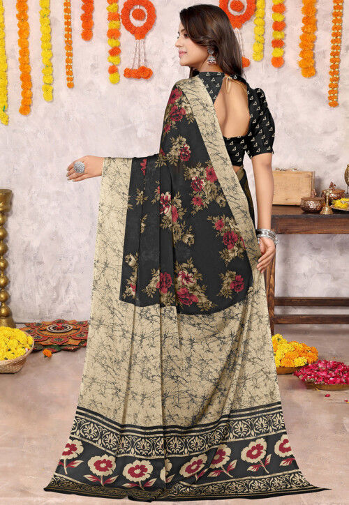 Buy Digital Printed Chiffon Saree in Black Online : SJRA6834 - Utsav ...