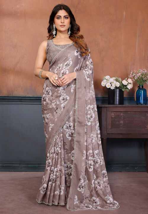 Buy Digital Printed Chiffon Saree in Brown Online : SPTA16797 - Utsav ...