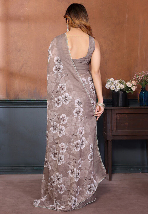 Buy Digital Printed Chiffon Saree in Brown Online : SPTA16797 - Utsav ...