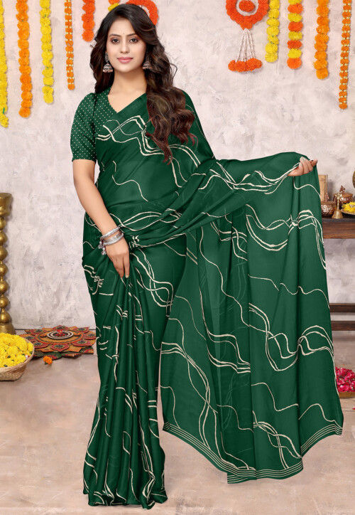 Buy Digital Printed Chiffon Saree in Dark Green Online : SJRA6880 ...