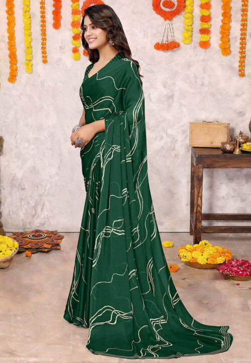 Buy Digital Printed Chiffon Saree in Dark Green Online : SJRA6880 ...