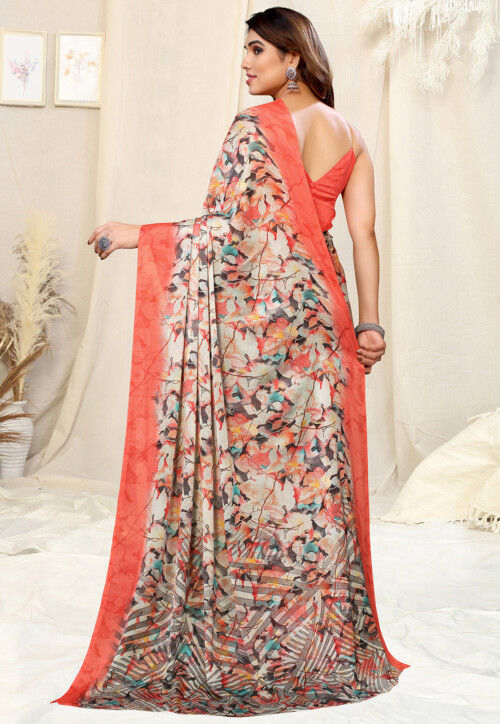 Buy Digital Printed Chiffon Saree in Grey Online : SJRA6467 - Utsav Fashion