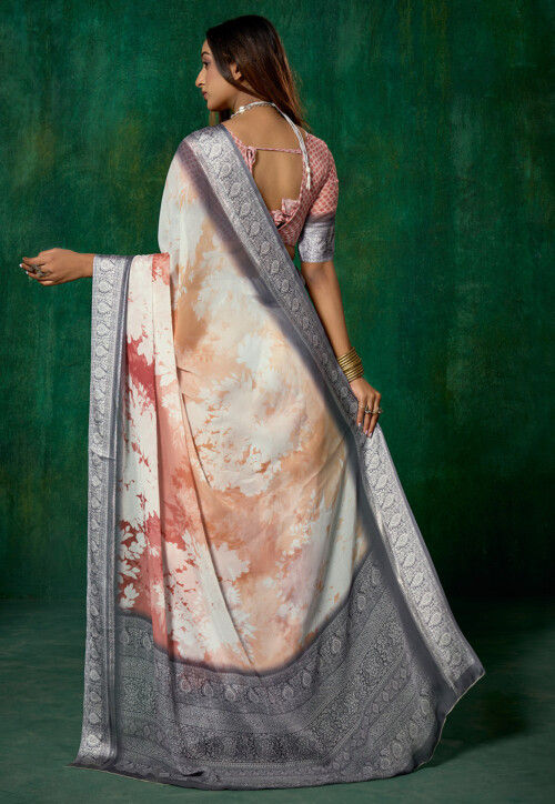 Buy Digital Printed Chiffon Saree in Shaded Peach Online : SEJ654 ...