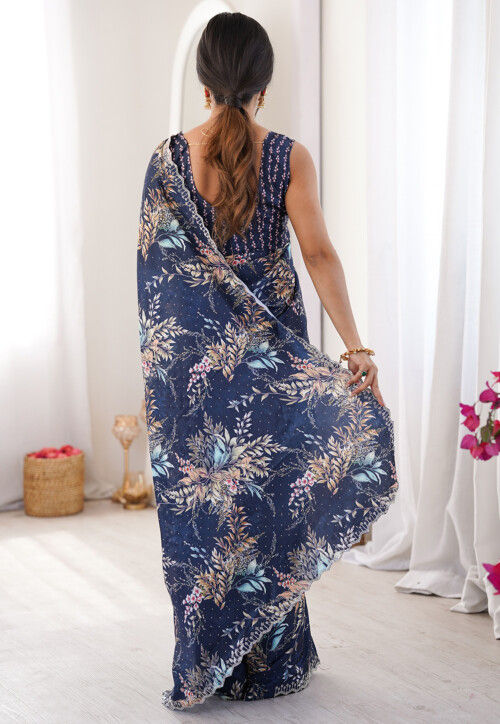Buy Digital Printed Chinon Chiffon Saree in Navy Blue Online : SPF18389 ...