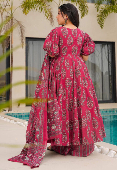 Buy Digital Printed Cotton A Line Suit in Fuchsia Online : KFA254 ...