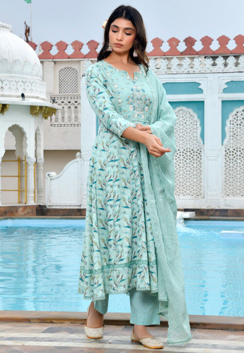 Buy Digital Printed Cotton A Line Suit in Pastel Blue Online : KJN4680 ...
