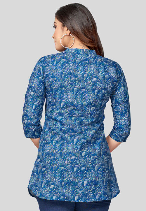 Buy Digital Printed Cotton Blend Top in Blue Online : TCX239 - Utsav ...