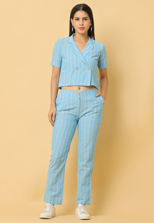 Buy Digital Printed Cotton Crop Top Set in Sky Blue Online : TBF973 ...