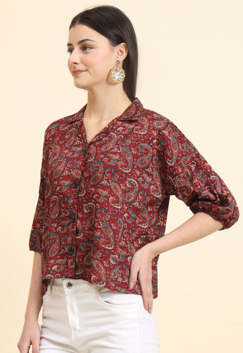 Buy Digital Printed Cotton Crushed Top in Maroon Online : TPA4286 ...