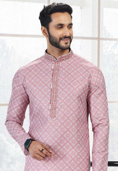 Buy Digital Printed Cotton Kurta Set in Pink Online : MLY928 - Utsav ...