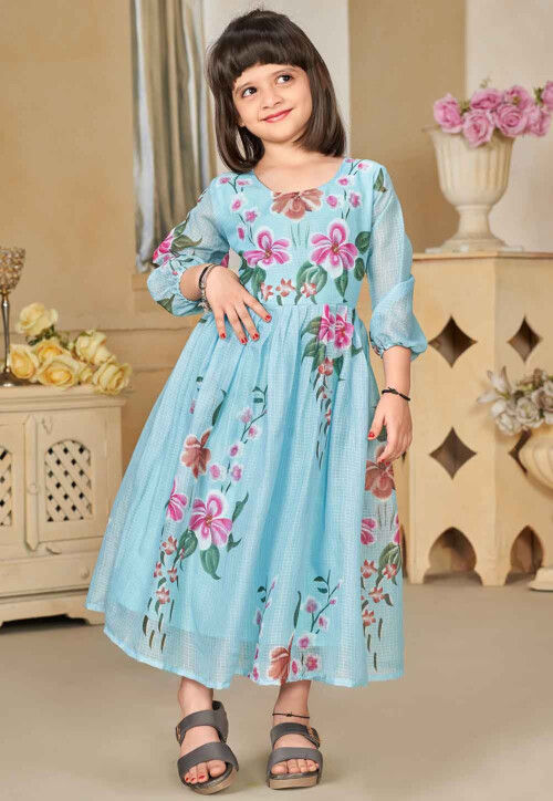 Buy Digital Printed Cotton Maxi Dress in Sky Blue Online : UPS17 ...