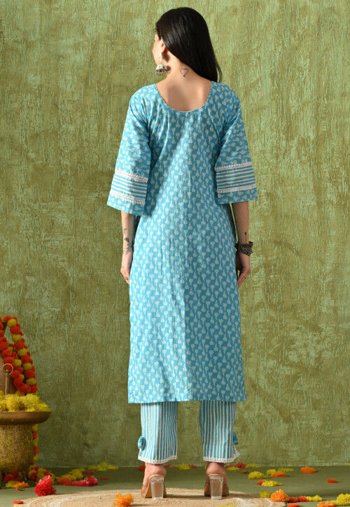 Buy Digital Printed Cotton Pakistani Suit in Light Blue Online : KVE539 ...