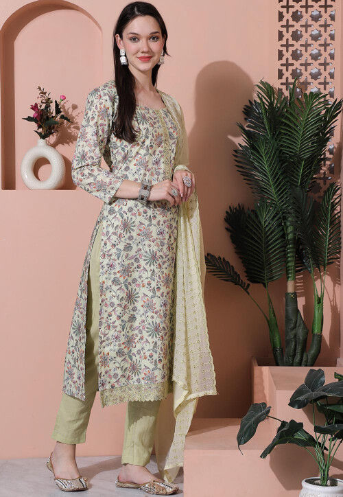 Buy Digital Printed Cotton Pakistani Suit in Light Green Online ...