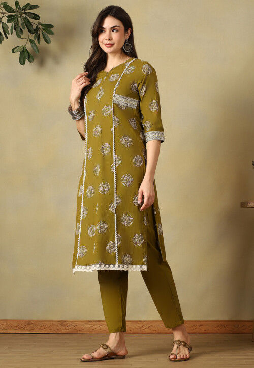 Buy Digital Printed Cotton Pakistani Suit in Olive Green Online ...