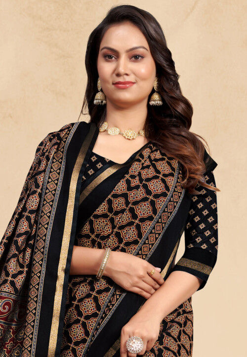 Buy Digital Printed Cotton Saree in Black Online : STS8958 - Utsav Fashion