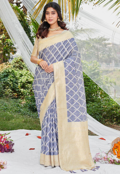 Buy Digital Printed Cotton Saree in Blue Online : SPF11062 - Utsav Fashion