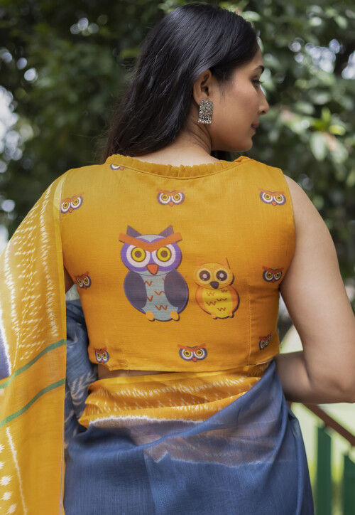 Buy Digital Printed Cotton Saree in Blue Online : SPF7193 - Utsav Fashion