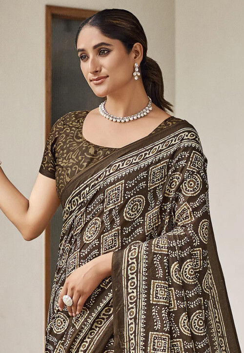 Buy Digital Printed Cotton Saree in Brown Online : SPCA1098 - Utsav Fashion
