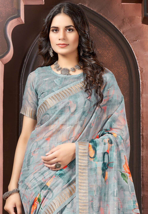 Buy Digital Printed Cotton Saree in Grey Online : SFF3183 - Utsav Fashion