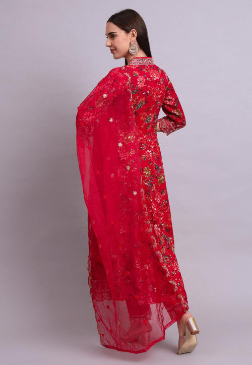 Buy Digital Printed Cotton Scalloped A Line Suit in Red Online : KCU421 ...