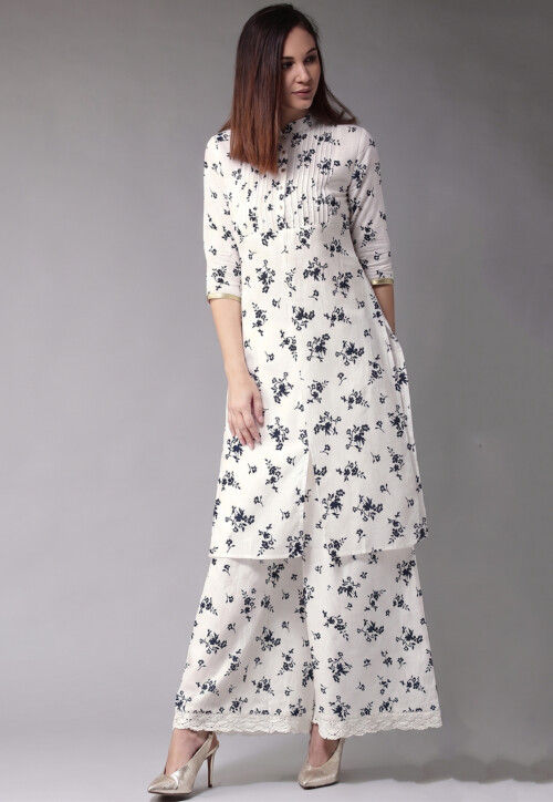 Buy Digital Printed Cotton Slub Straight Kurta in White Online : TWR231 ...