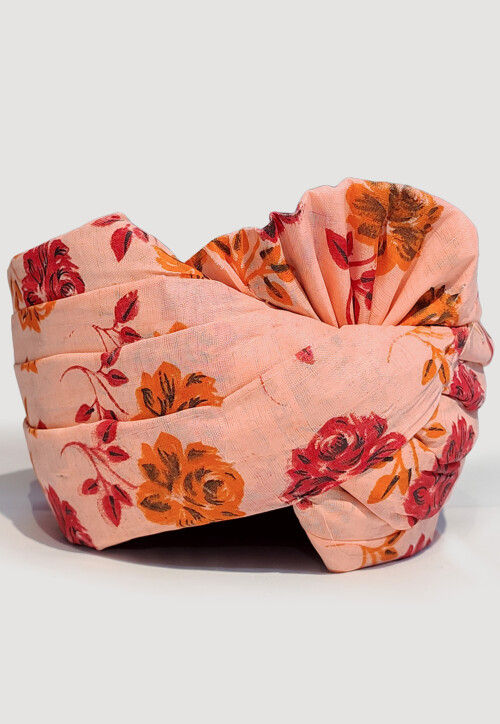 Buy Digital Printed Cotton Turban in Peach Online : MTE1229 - Utsav Fashion
