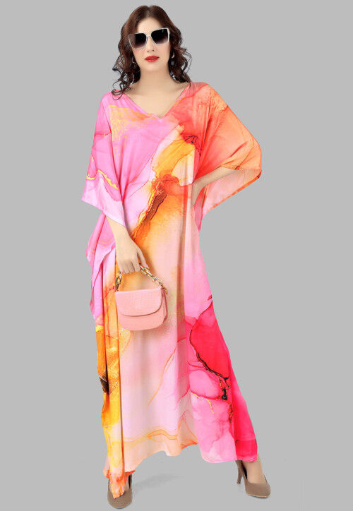 Buy Digital Printed Crepe Kaftan Maxi Dress in Pink Online : TDP613 ...