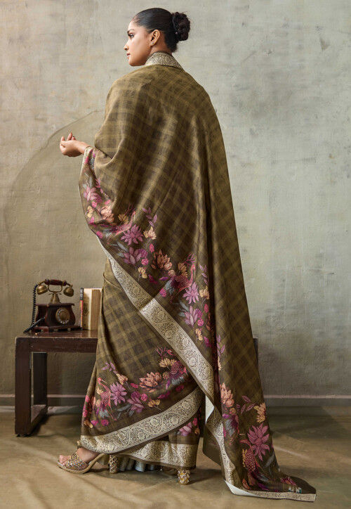 Buy Digital Printed Crepe Saree in Beige Online : SPF16408 - Utsav Fashion