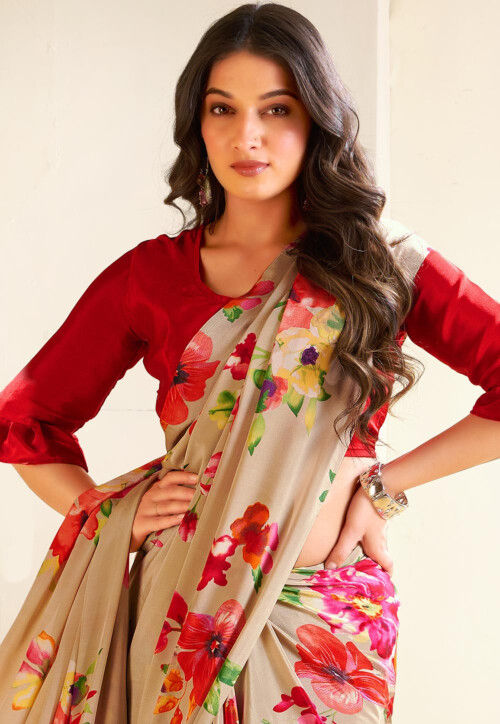 Buy Digital Printed Crepe Saree in Beige Online : STS8774 - Utsav Fashion