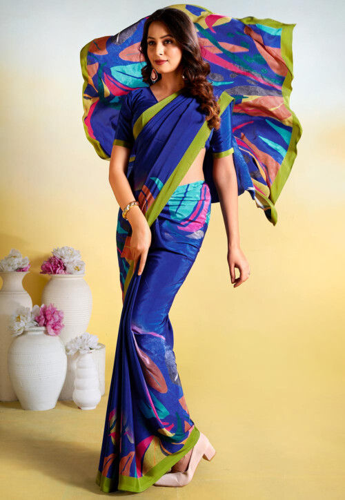 Buy Digital Printed Crepe Saree in Blue Online : STS8746 - Utsav Fashion