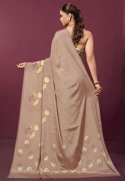 Buy Digital Printed Crepe Saree in Fawn Online : SPF16369 - Utsav Fashion
