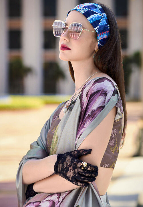 Buy Digital Printed Crepe Saree in Grey Online : SSEA5959 - Utsav Fashion