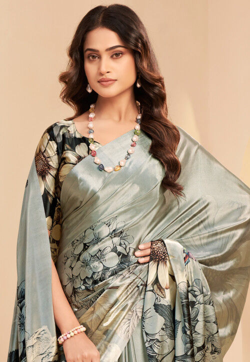 Buy Digital Printed Crepe Saree in Grey Online : STN2336 - Utsav Fashion