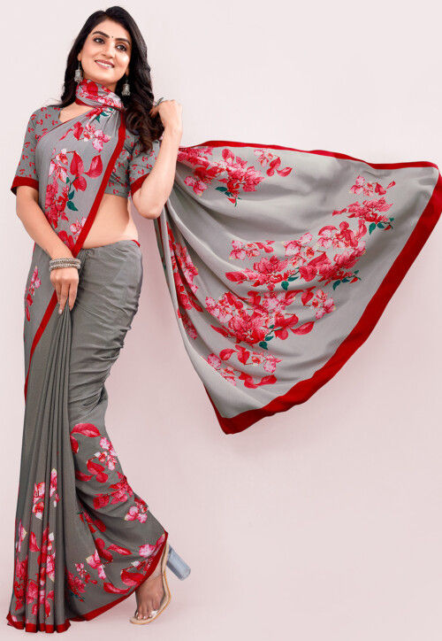 Buy Digital Printed Crepe Saree in Grey Online : STS7751 - Utsav Fashion