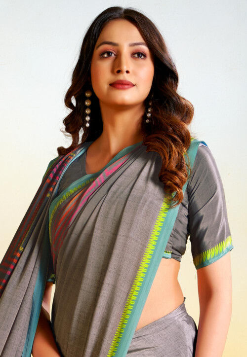 Buy Digital Printed Crepe Saree in Grey Online : STS8743 - Utsav Fashion