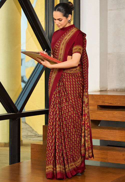 Buy Digital Printed Crepe Saree in Maroon Online : SEJ586 - Utsav Fashion