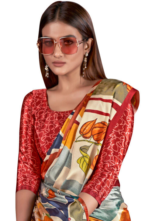 Buy Digital Printed Crepe Saree in Multicolor Online : SPF9812 - Utsav ...