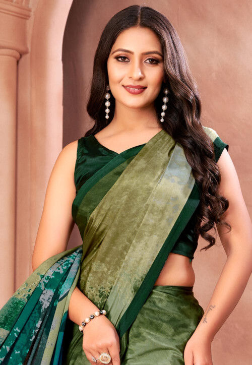 Buy Digital Printed Crepe Saree in Olive Green Online : SEW16105 ...