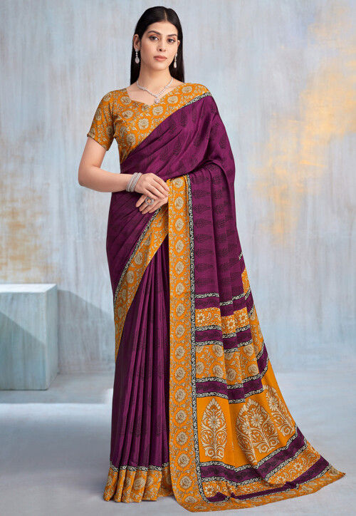 Buy Digital Printed Crepe Saree in Purple Online : SSEA5395 - Utsav Fashion