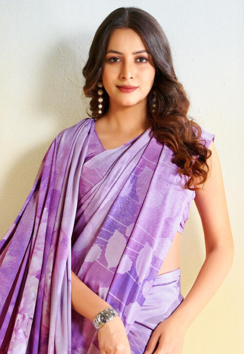 Buy Digital Printed Crepe Saree in Purple Online : STS8747 - Utsav Fashion