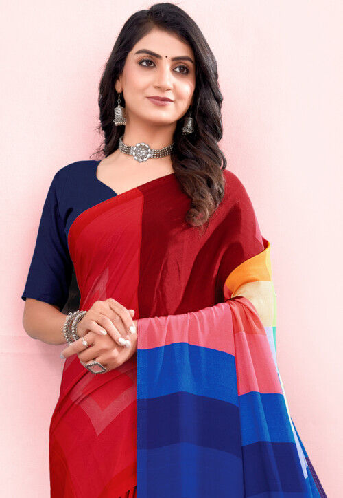 Buy Digital Printed Crepe Saree in Red and Multicolor Online : STS7743 ...