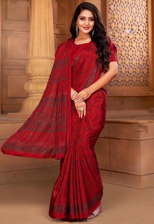 Buy Digital Printed Crepe Saree in Red Online : SEW15849 - Utsav Fashion