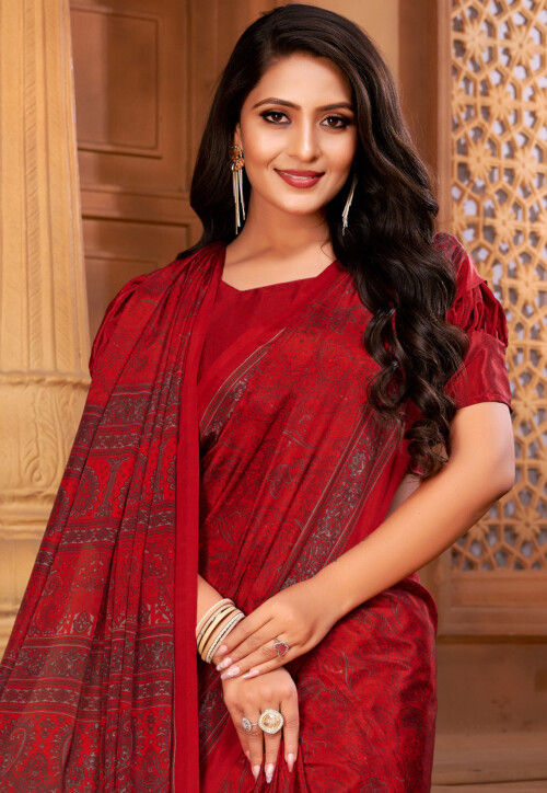 Buy Digital Printed Crepe Saree in Red Online : SEW15849 - Utsav Fashion